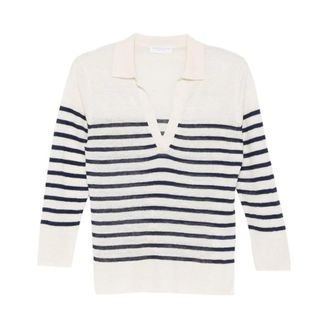 Majestic Filatures Gestreiftes Polo - - Tops - Damen - Wei&szlig; - M