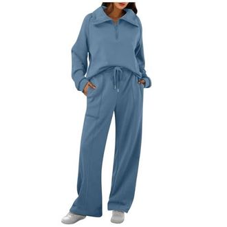 Generic Ensemble de surv&ecirc;tement 2 pi&egrave;ces pour femme - Manches longues - Demi-fermeture &eacute;clair - Pull d&eacute;contract&eacute; et pantalon de jogging avec poches - V&ecirc;tement