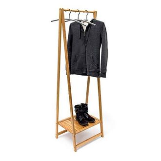 Relaxdays Portant &agrave; v&ecirc;tements en bambou compartiment pour chaussures Penderie porte-manteaux HxlxP : 158,5 x 51,5 x 40,5 cm bois, nature