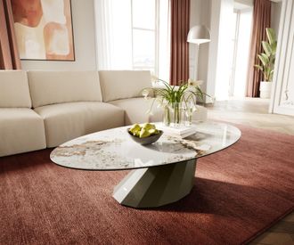DELIFE Couchtisch Edge Oval 140x80 cm Keramik Minas Melange Parabi Metall Effektfinish Titan, Couchtische