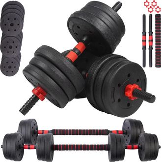 Pearl Sports Hanteln: 2in1-Kurz- und Langhantel-Set, 20 kg, verstellbar, Sternverschl&uuml;sse (Hantel verstellbar, lang Hantel, Gusseisen)