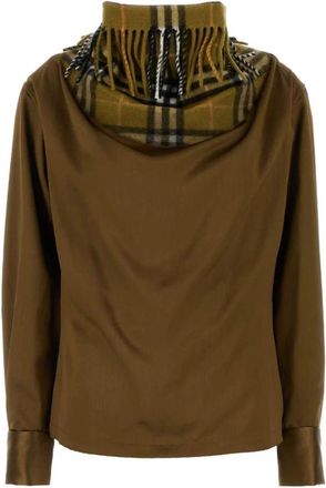 Burberry Femme, Blouses et Chemises, Brun, Taille: 36 FR Check Trimmed Drape Top