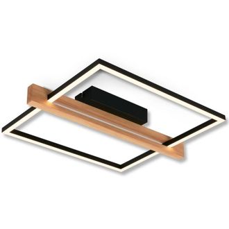 Briloner Moldura Plafonnier led, intensité lumineuse variable par paliers, décor bois, fonction mémoire, lumière blanc chaud, noir-bois, 43 x 35 x 7,5 cm