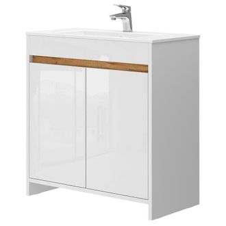 Vicco Ensemble de meubles de salle de bain Lemgo, Blanc, 2 pi&egrave;ces, armoire basse 80 cm