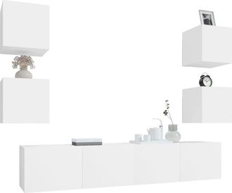 Generic TV Schrank Set(6 oder 7 -TLG.), Wohnwand, Schrankwand, Anbauwand, H&auml;ngeschrank, Lowboard, Fernsehschrank, Wandschrank, TV M&ouml;bel, Holzwerkstoff(Wei&szlig;) (