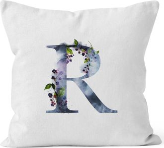 Autiga Kissenbezug Buchstaben-Kissen R Buchstabe Alphabet Monogramm Anfangsbuchstaben Watercolor gezeichnet Kissen-Hülle weiß 40cm x 40cm