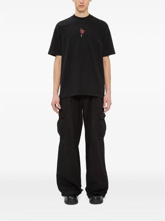44 Label Group Logo-Embroidered Cotton T-Shirt - Black