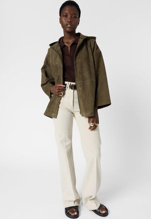 Gerard Darel Manteau court &agrave; capuche en cuir velours - TASSYA - Vert Kaki