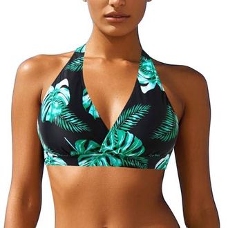 Generic Hauts De Maillots - Haut De Maillot De Bain Femme Push Up Haut De Bikini Col en V Brassiere MaillotDe Bain Plantes Swimwear Natation Plage
