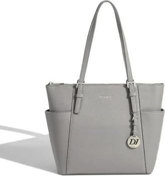 David Jones Sac à Main Shopping Femme - Cabas Fourre-Tout Porté Epaule Cuir PU Anse Longue - Shopper Capacité Taille Moyenne - Sac Ville Elégant - Gris