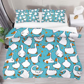 Generic Bettw&auml;sche-Set f&uuml;r Einzelbett, Cartoon-Motiv, lustige wei&szlig;e G&auml;nse, weicher Tencel-Bettbezug, Bettw&auml;sche-Set f&uuml;r Kinder, Jungen, M&auml;dchen, 3-teilig mit 