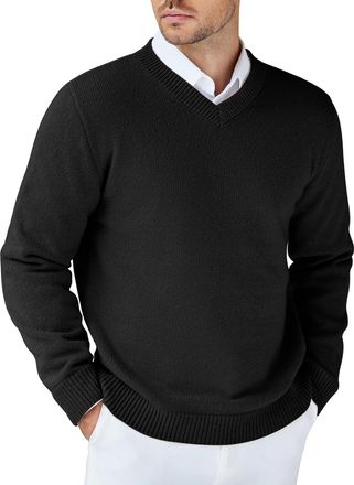 Coofandy Pullover Herren V-Ausschnitt Winter Strickpullover V Neck Herren Casual Business Langarmshirt Strickpulli Schwarz XXL