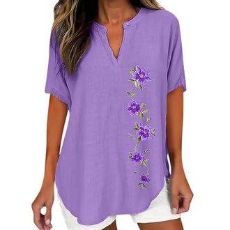 Generic Chemisiers d&eacute;t&eacute; &agrave; manches courtes pour femme - Chemisier violet pour femme - Haut &agrave; manches courtes uni - Haut de travail d&eacute;t&eacute; - T-shirt ample pour fe