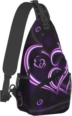 Generic Sacoche Bandouliere Coeurs violets Casual Sac De Poitrine R&eacute;glable Crossbody Bag pour Homme Randonn&eacute;e Camping