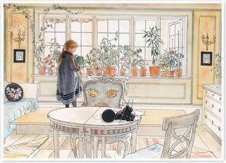 Posterlounge Blumen auf der Fensterbank Poster von Carl Larsson 90 x 70 cm Beige Wandbilder Wanddeko