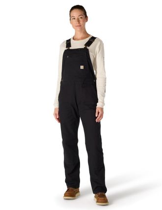 Carhartt Work in Progress Rugged Flex Damen-Latzhose aus Segeltuch, lockere Passform, Schwarz, X-Large