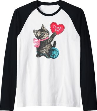 Trendy Apparel Valentines Day Dump Him Cute Kitten with Bow Raglan