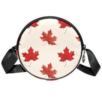 Generic Circle Petit sac &agrave; bandouli&egrave;re pour femme, motif feuille d&eacute;rable avec fermeture &eacute;clair, bretelles r&eacute;glables, sac &agrave; main rond d&eacute;contract&eacute; pour femmes e
