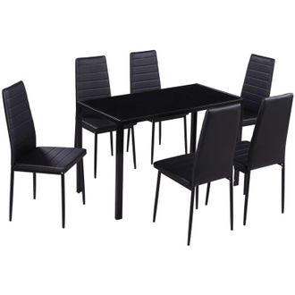 vidaXL Ensemble de table &agrave; manger sept pi&egrave;ces noir Vidaxl