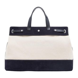 Emporio Armani Ger&auml;umige Segeltuchtasche mit Lederdetails - - Bags - Herren - Beige - ONE SIZE