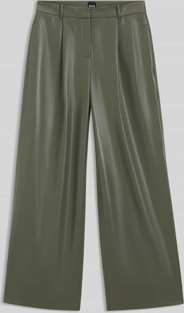 HUGO BOSS Wide Leg Hose aus Kunstleder mit Bundfalten