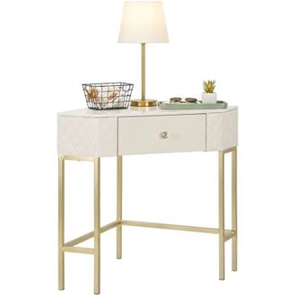 Dmora Konsolentisch Juruena, Tisch, Eingangskonsole, Regal, 85x60 h77 cm, Wei&szlig; und Gold - Dmora
