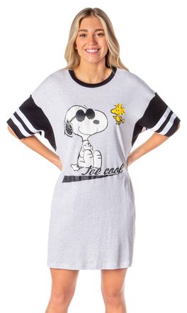 Intimo Peanuts Womens Joe Cool Snoopy Woodstock Nightgown Pajama Shirt Dress (XXX-Large) Grey