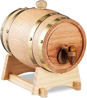 Relaxdays Schnapsfass, 1,25 l, Eichenholz, Holzfass mit Bock & Zapfhahn, Whisky, Wein, Spirituosen, Whiskyfass, Natur