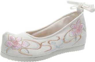 Yardwe Chaussures Brod&eacute;es Hanfu Traditionnelles en Soie Femme, Semelle &Eacute;paisse Antid&eacute;rapante, Blanc Taille 40, Style R&eacute;tro Chinois, Adapt&eacute;es pour Danse Et Sp