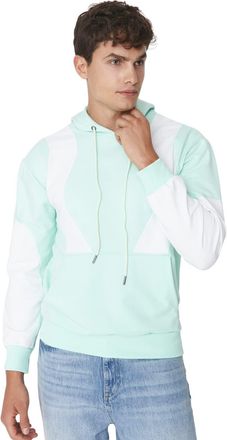 Trendyol Trendyol Herren Kapuze Colorblock Regular Sweatshirt, Mint, XXL