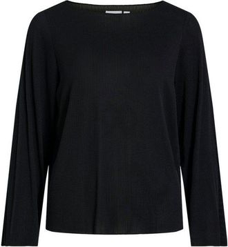 Vila T-Shirt Elegantes Plissé-Design U-Boot-Ausschnitt VILUPIA BOATNECK L/S TOP
