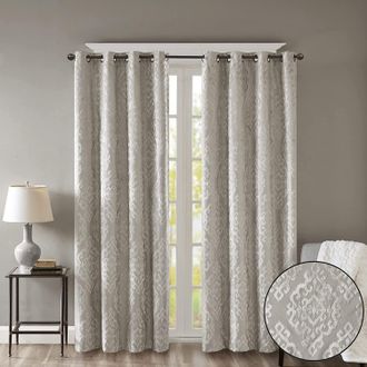 Sun Smart Mirage 100% Total Blackout Single Fenstervorhang Gestrickter Jacquard Damast Raumverdunkelungsvorhang Panel mit &Ouml;sen Oben, 127 x 274 cm, Silber