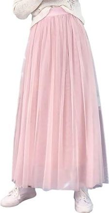 Generic Jupe de ski de fond unie en maille superpos&eacute;e - Jupe bouffante - Bustier pour femme - Longue pour femme, Rose, taille unique