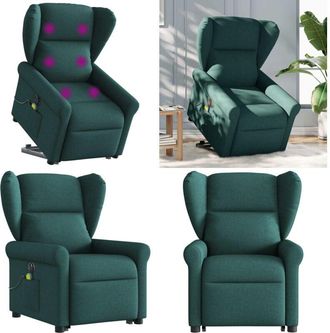 vidaXL vidaXL Elektrischer Massagesessel mit Aufstehhilfe Dunkelgrün Stoff