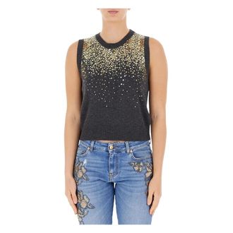 Ermanno Scervino Femme, Pulls, Gris, Taille: 36 FR Gilet en laine &agrave; paillettes