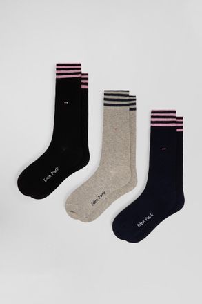 Eden Park Lot De 3 Paires De Chaussettes Noires &Agrave; D&eacute;tails Cercl&eacute;s En Coton Stretch