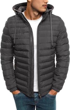 Generic Doudoune dhiver l&eacute;g&egrave;re &agrave; capuche pour homme, manteau matelass&eacute;, chaud et isol&eacute;, id&eacute;al pour la randonn&eacute;e, les voyages et le travail, gris, taille M