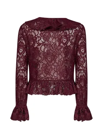 Self Portrait Womens Top Ruffled Lace Burgundy Polyester Cardigans Sweater