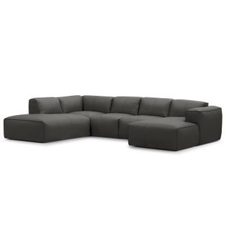 Studio Copenhagen home24 Wohnlandschaft Grau Echtleder Neka 325 x 71 x 235cm Longchair davorstehend rechts / Ottomane links Modern