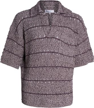 Roberto Collina Homme, Pulls, Brun, Taille: M Polo en maille textur&eacute;e Moulin&eacute;