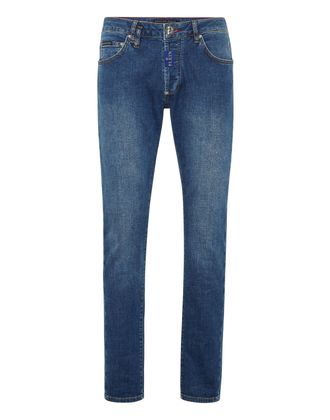 Philipp Plein Denim Super Straight Cut Fit Trousers Hexagon
