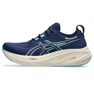 Asics Gel-Nimbus 26 Damen-Laufschuh, Blue Expanse/Aurora Green, 41.5 EU