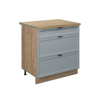 Vicco K&uuml;chenunterschrank Fame-Line, Hellblau-grau, 80 cm mit 3 Schubladen, AP Eiche