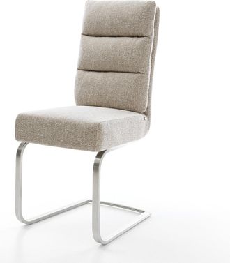 DELIFE Freischwinger Pela-Flex Webstoff Soft Beige Freischwinger flach Edelstahl Taschenfederkern, Esszimmerst&uuml;hle