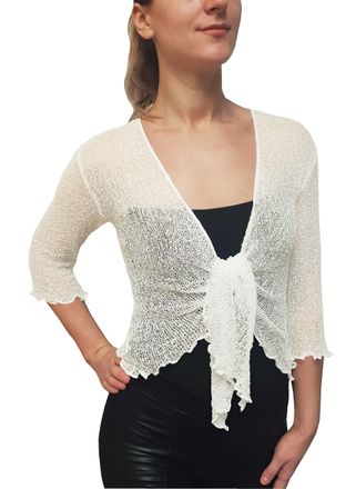 Mimosa Damen geh&auml;kelter Bolero offener Cardigan Glitzer oder einfarbige super Dehnbare Spitzen-Fischnetz-Strickjacke Normal und &Uuml;bergr&ouml;&szlig;e