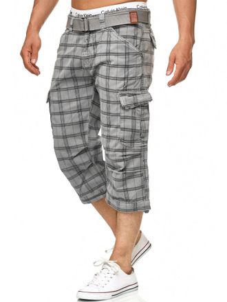 Indicode Herren Nicolas Check 3/4 Cargo-Shorts inkl. G&uuml;rtel | Herrenshorts aus Baumwolle Lt Grey Check, S