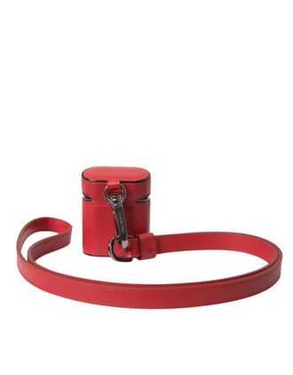 Dolce & Gabbana Red Calfskin Leather Logo Print Strap Men Airpods Case Calf Pu Accessory