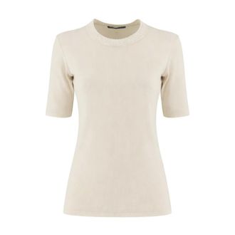 Fabiana Filippi Femme, Pulls, Beige, Taille: 38 FR T-shirt &agrave; Bordure Crochet&eacute;e Ras du Cou