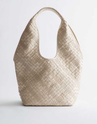 & Other Stories Cabas tress&eacute; en cuir v&eacute;ritable - Beige taupe clair-Neutral
