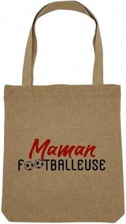 Fabulous Sac Shopping Tote Bag Aspect Lin - Maman Footballeuse Sport Foot Ballon M&egrave;re - Sac de Courses Toile Epaisse 360g Beige Naturel Cabas Port&eacute; Epaule Soli